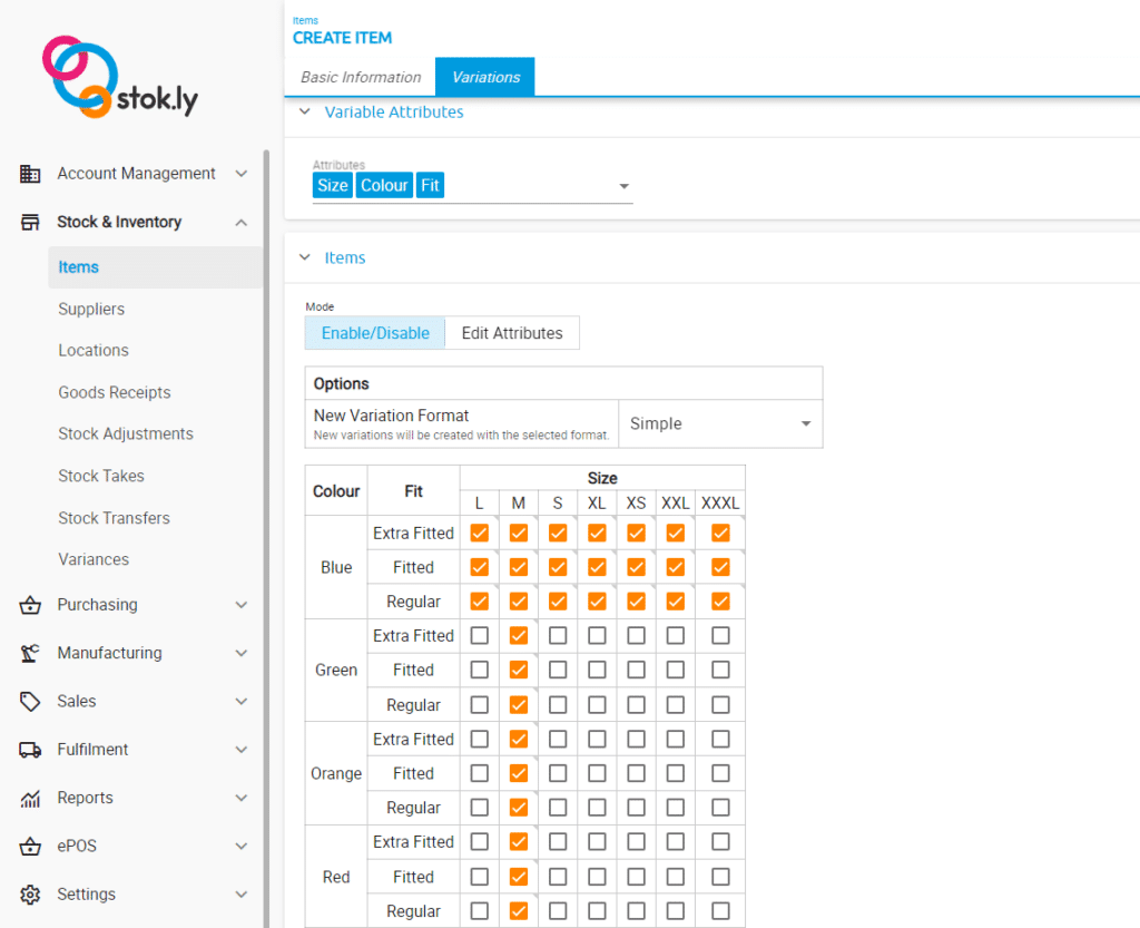 Variable Product Matrix - Stok.ly